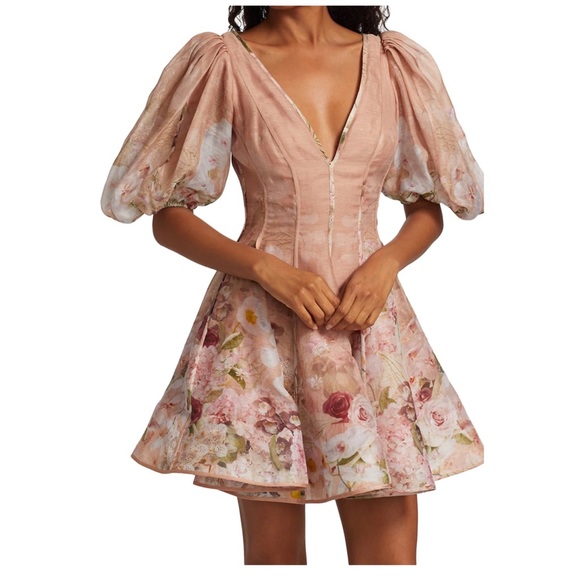 Zimmermann | Dresses | Zimmermann Dancer Floral Puff Sleeve Dress Sz 3 ...